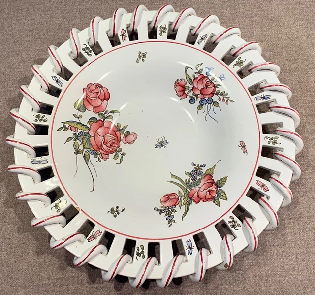FAIENCE MALICORNE EMILE Tessier - Grande coupe ajourée à décor de ...