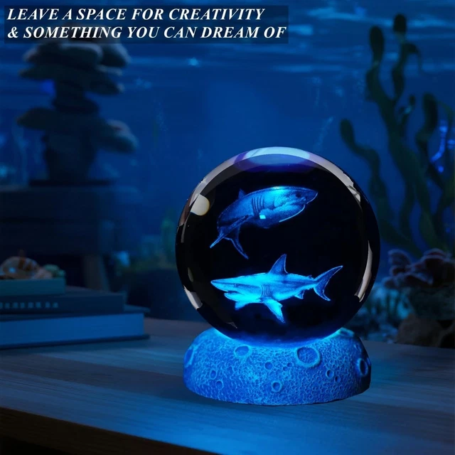 SHARK NIGHT LIGHT, 3D Crystal Ball Shark Lamp, Underwater Gifts with 16 ...