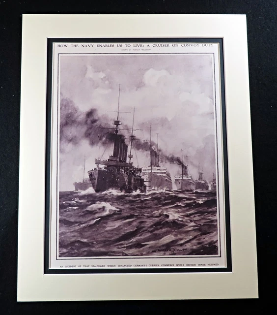 BRITISH MERCHANT STEAMSHIP Ship Royal Navy Convoy Maritime Seascape WW1 ...