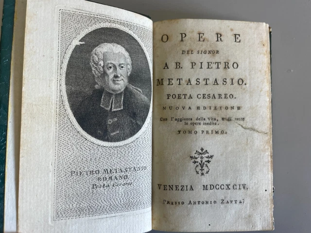 RARISSIMO ANTICO LIBRO Opere del Signor Metastasio 5 Incisioni 1794 ...