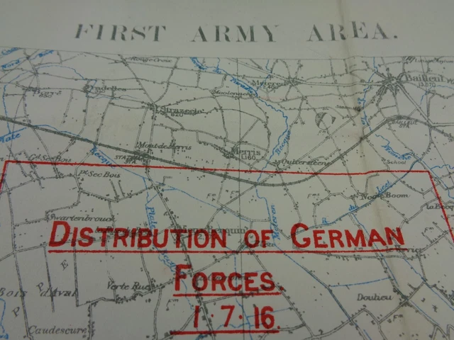 WW1 BRITISH ARMY map of GERMAN FORCES (1st July 1916) VIMY, LENS, LA ...