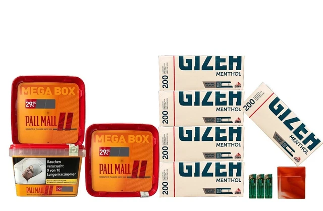 PALL MALL ALLROUND Tabak Mega Box 3x 125g + Gizeh Menth. Hülsen ...