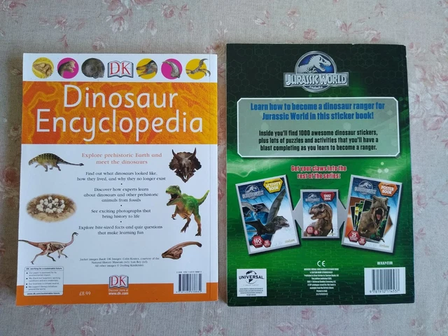 DINOSAUR ENCYCLOPEDIA & Jurassic World Sticker Book with 1000 Stickers ...