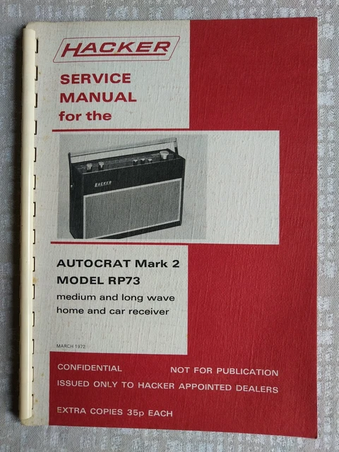 SERVICE MANUAL HACKER Autocrat mark 2 transistor radio model RP73 £7.90 ...