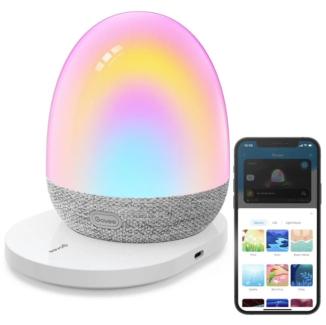 GOVEE RGBIC LED Night Light Bluetooth Speaker Sound Machine Alarm Clock ...