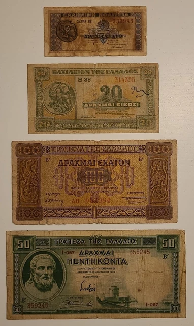 GRECIA - LOTTO 4 Banconote 2-20-50-100 Dracme Anni 1939-1941 EUR 14,00 - PicClick IT