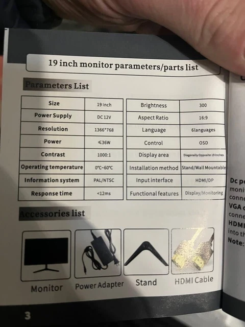 PRECHEN HD190 1440X900 60Hz 19" Black LED VGA HDMI Monitor With Stand - EUR 56,18 - PicClick FR