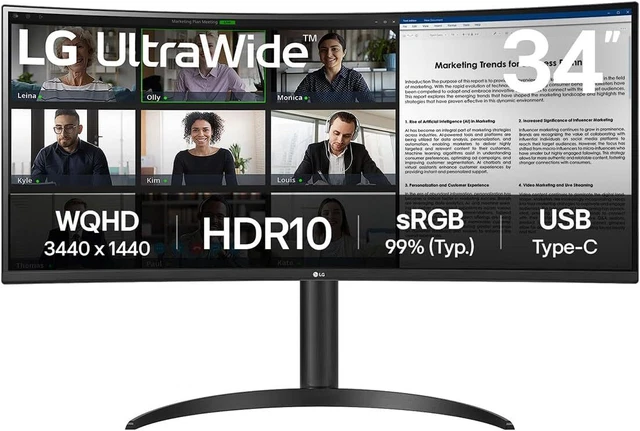 34 INCH LG Curved Monitor Ultrawide VA Panel WQHD 1440p Display port ...