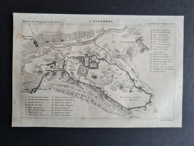 ANTIQUE (1866) MAP - Plan of Alhambra Palace - Granada - Spain £12.95 ...