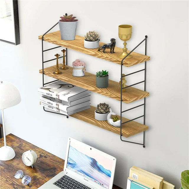 3 TIER WALL-MOUNTED Shelf Wood Floating Display Rack Hanging Storage ...