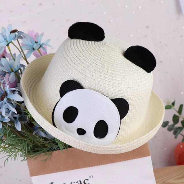 CARTOON PANDA KIDS Straw Hat Breathable Kids Panama Cap Cute Beach Sun ...