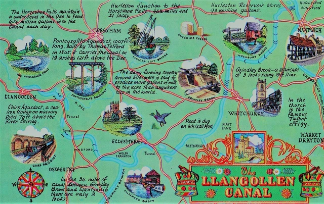 VINTAGE POSTCARD - Map of Llangollen Canal - unposted £2.25 - PicClick UK