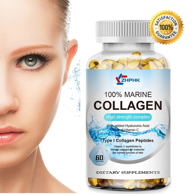 MARINE COLLAGEN 1000MG with Hyaluronic Acid Vitamin C - Skin Bones Joints Health £10.95 ...