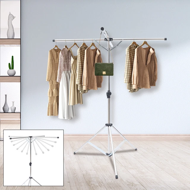 PORTABLE TRIPOD CLOTHES Drying Rack Steel Laundry Coat Foldable Stand ...