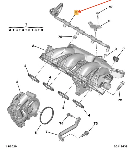 NEW PEUGEOT 3008 Intake Manifold Degassing Rail 9835016680 Genuine £262 ...