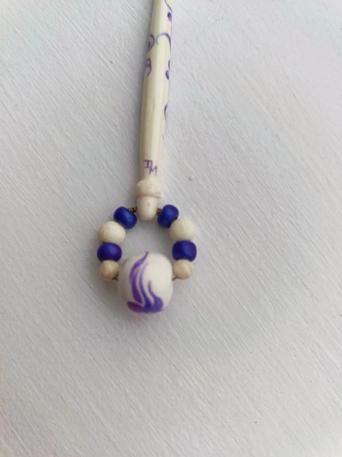 VINTAGE DIANE MILLER Signed Painted Lace Bobbin - Purple Botanical £45. ...