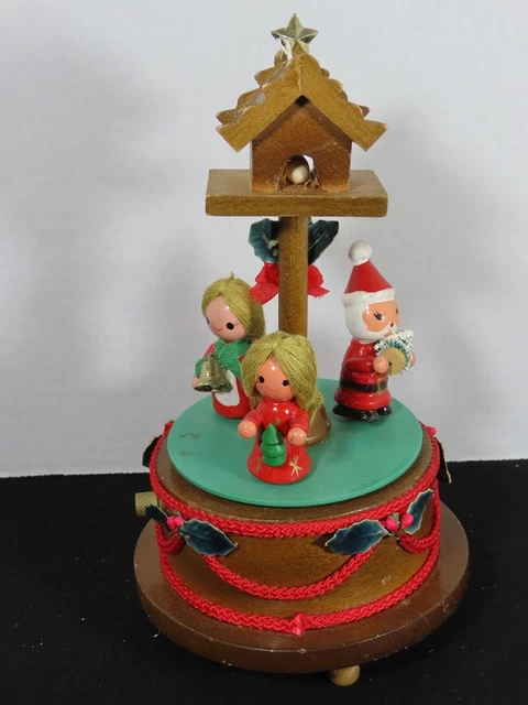 VINTAGE WOODEN CHRISTMAS Music Box Animated Lefton Taiwan Silent Night ...