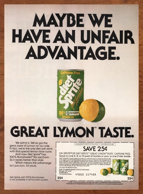 1985 DIET SPRITE Vintage Print Ad/Poster 80s Retro Soda Food Drink Pop ...