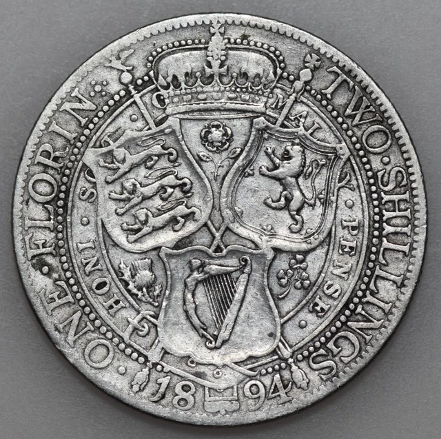 1894 VICTORIA OLD Head Silver Florin, British Two Shillings, Gf/Vf £21. ...