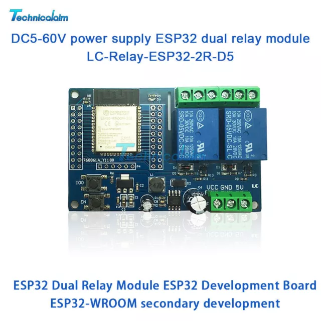 ESP32-WROOM DEVELOPMENT BOARD 2 Channel WIFI Relay Module DC 5-60V £8. ... ESP32-WROOM DEVELOPMENT BOARD 2 Channel WIFI Relay Module DC 5-60V £8. ...