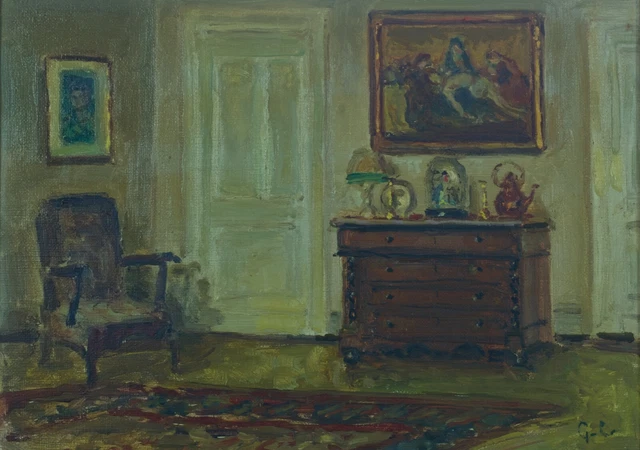 BEAU TABLEAU ANCIEN scène d'intérieur bourgeois intimiste salon suiv ...
