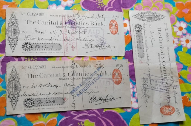 LOT OF 3 Vintage Cheques-Capital And Counties Bank, Covent Garden ...