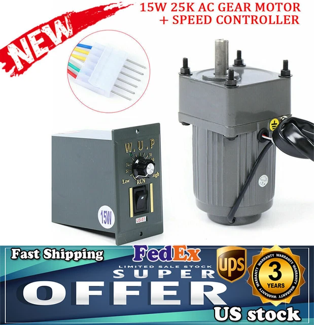 AC GEAR MOTOR Electric Motor Variable Speed Controller 1:10 125RPM AC ...