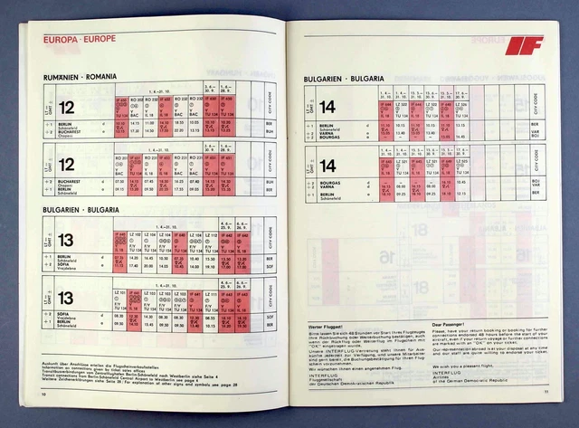 INTERFLUG AIRLINE TIMETABLE Summer 1975 Flugplan Seat Maps An-24 Tu-134 ...