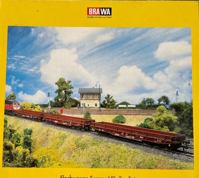 BRAWA HO 2025 A set of 3 DR very long wheel base bogie low sided wagons ...