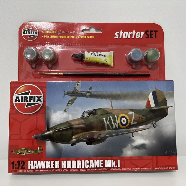 AIRFIX 1:72 SCALE A55111 Hawker Hurricane MK.1, starter set glue, paint, brush £3.99 - PicClick UK