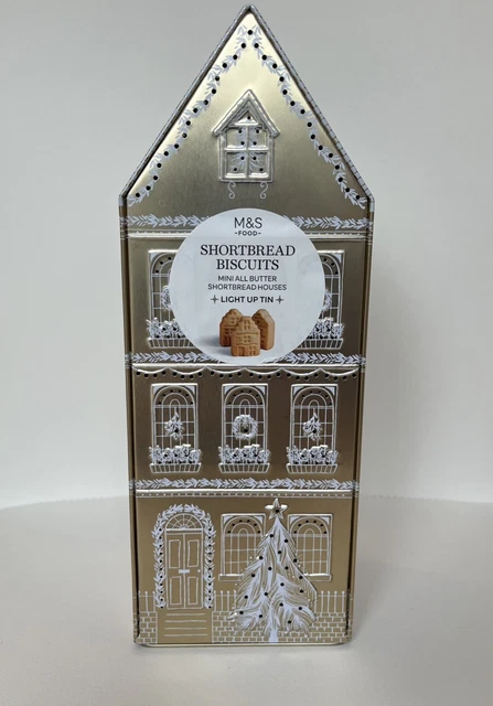 M&S 2025 LIGHT Up EMPTY Biscuit Tin Gold Town House Christmas ...