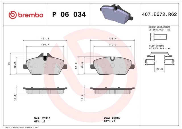 BREMBO BREMSBELÄGE VORNE BMW 1er E81/E87/E88/E82 + MINI F54/R55/F55/F56/R56 P603 EUR 40,24 ...