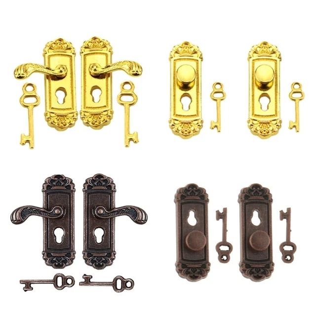 2PCS 1/12 MINIATURE Door Locks with Keys Set Dollhouses Decorations ...