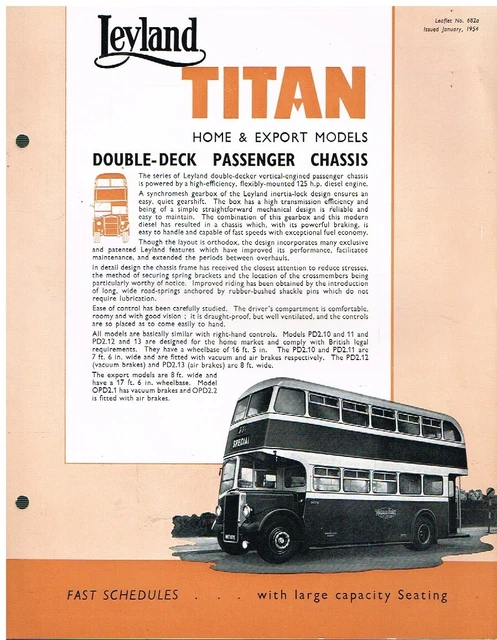 LEYLAND TITAN DOUBLE Decker Bus Chassis Original 1954 Factory Sales ...