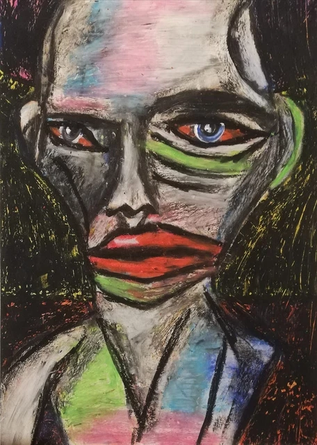 ABSTRACT ART, Contemporary Portrait - Painting On Paper A4 - Oil Pastel ...