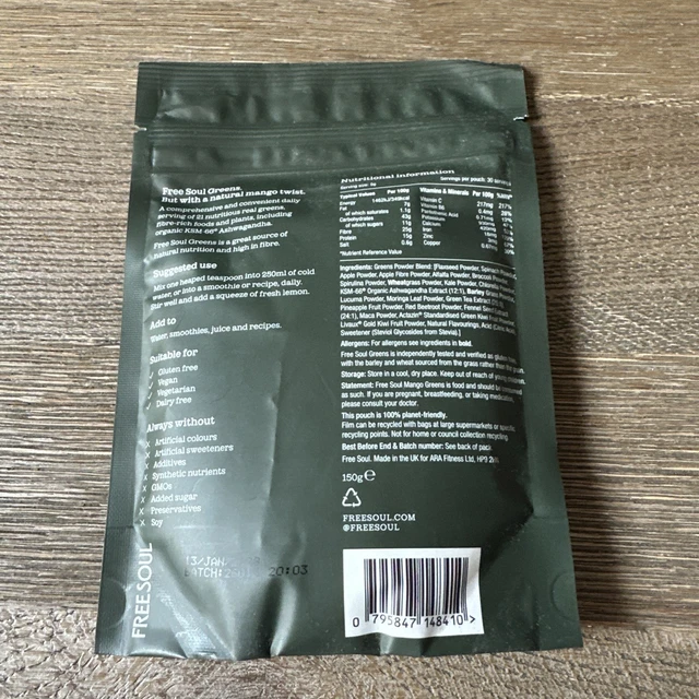 2 X 150G FreeSoul Greens Powder Mango Flavour 60 Servings Best Before ...