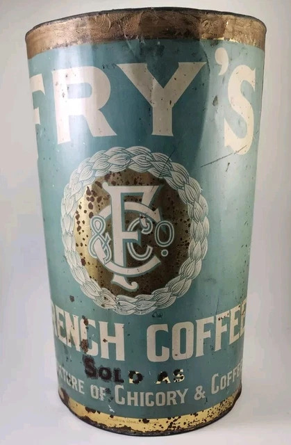 ANTIQUE FRY'S FRENCH Coffee Chickory Tin Can Lid Loyd and Sons London ...