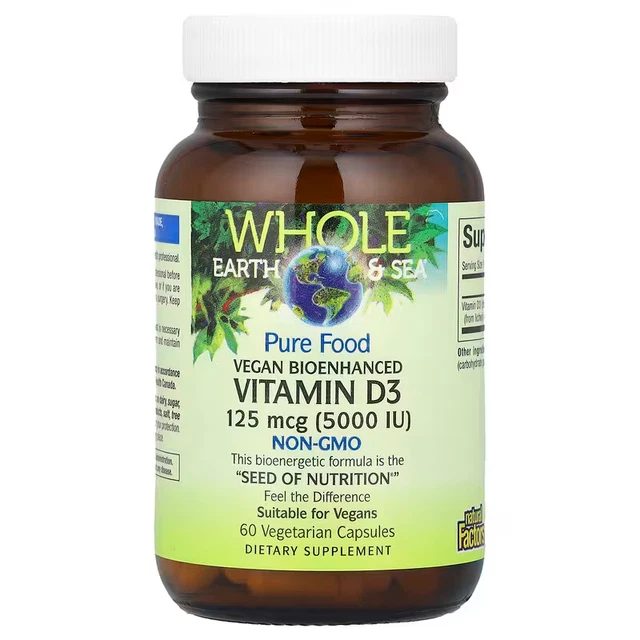 NATURAL FACTORS, WHOLE Earth & Sea,Vitamin D3, 125 mcg , 60 Caps ...