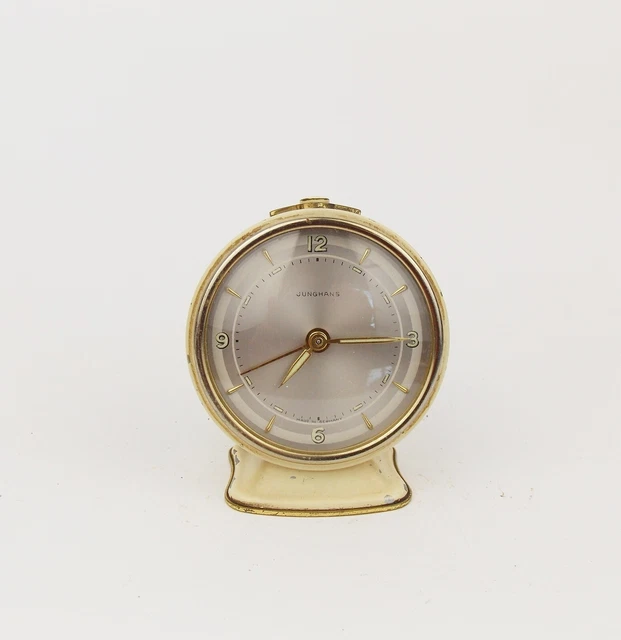 RARE VINTAGE 1950S Alarm Clock Junghans Small Gold White Table Desk ...