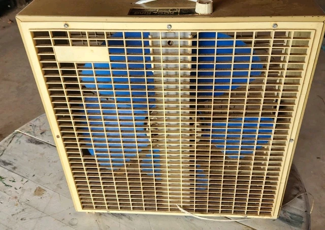 VINTAGE 22X22 SQUARE Box Fan Kool King Window Classic Works Blue Blades ...