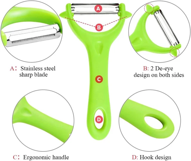 POTATO PEELER SET - 2 Y-Shape Vegetable Peelers in Black & Green with ...