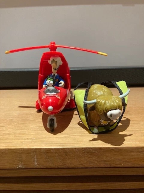 POSTMAN PAT HELICOPTER with harness, Daisy the cow, Jess & parcel £14. ...