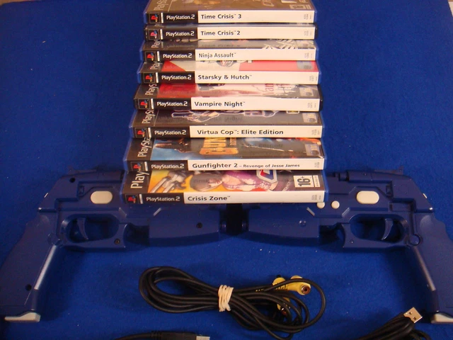 PS2 *G-CON 2 LIGHT GUNS x2 + 4 Gun Games of Your Choice* Time Crisis ...