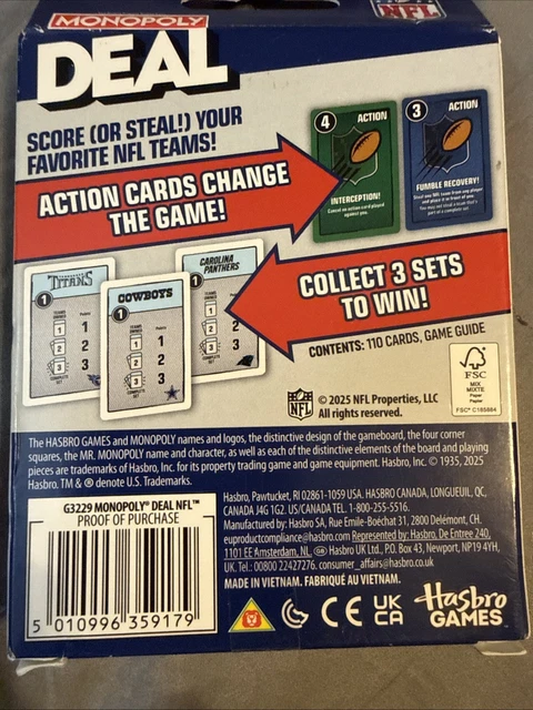 MONOPOLY DEAL NFL Edition Card Game | Official NFL | Family Game | Ages ...