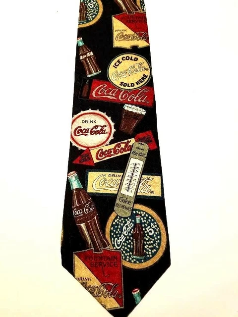 COCA COLA NECK Tie Multi Colored Signs Coke 100% Silk 56" x 4" Made in ...