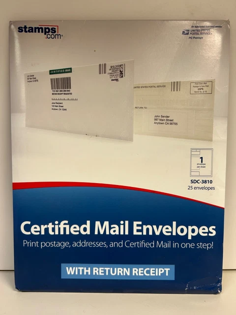 STAMPS.COM CERTIFIED MAIL Envelopes, 25 Per Package! £17.70 - PicClick UK