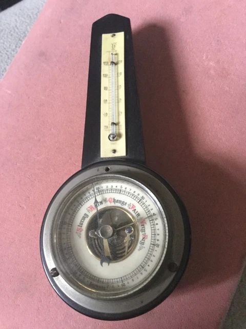 BAROMETER,AN OLD ATTRACTIVE Small German Ebony Wood & Metal Barometer ...