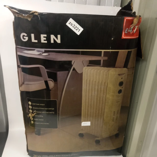GLEN ELECTRIC OIL Filled Column Radiator 2kW Heater White 3 Settings £ ...