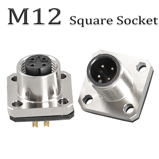 M12 AVIATION SOCKET Flange Connector 3 4 Pin 5 6 8PIn 12 17P Square ...