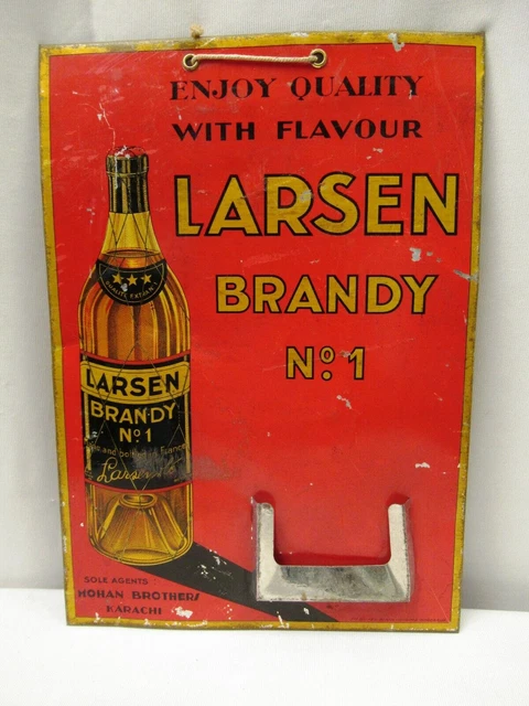 ANCIEN PANNEAU PUBLICITAIRE Larsen Brandy n°1 calendrier étain litho ...